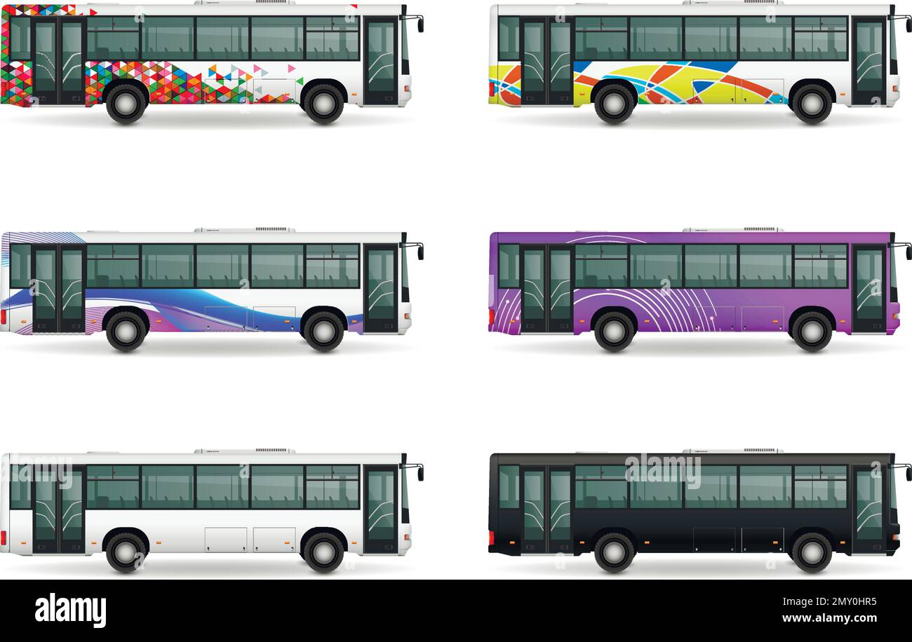 Municipal bus realistic set with public transport symbols isolated ...