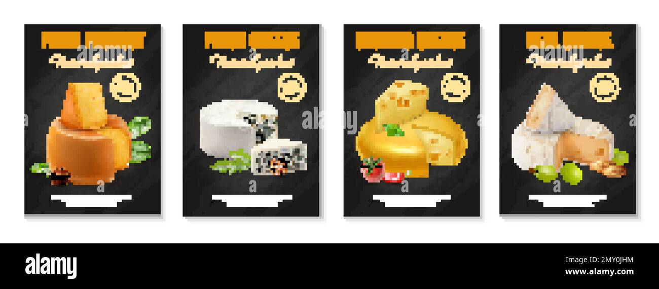 Vertical realistic cheese poster set farm product fresh organic and ...