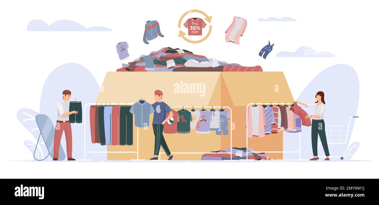 Second hand clothes concept with clothing choice symbols flat vector ...