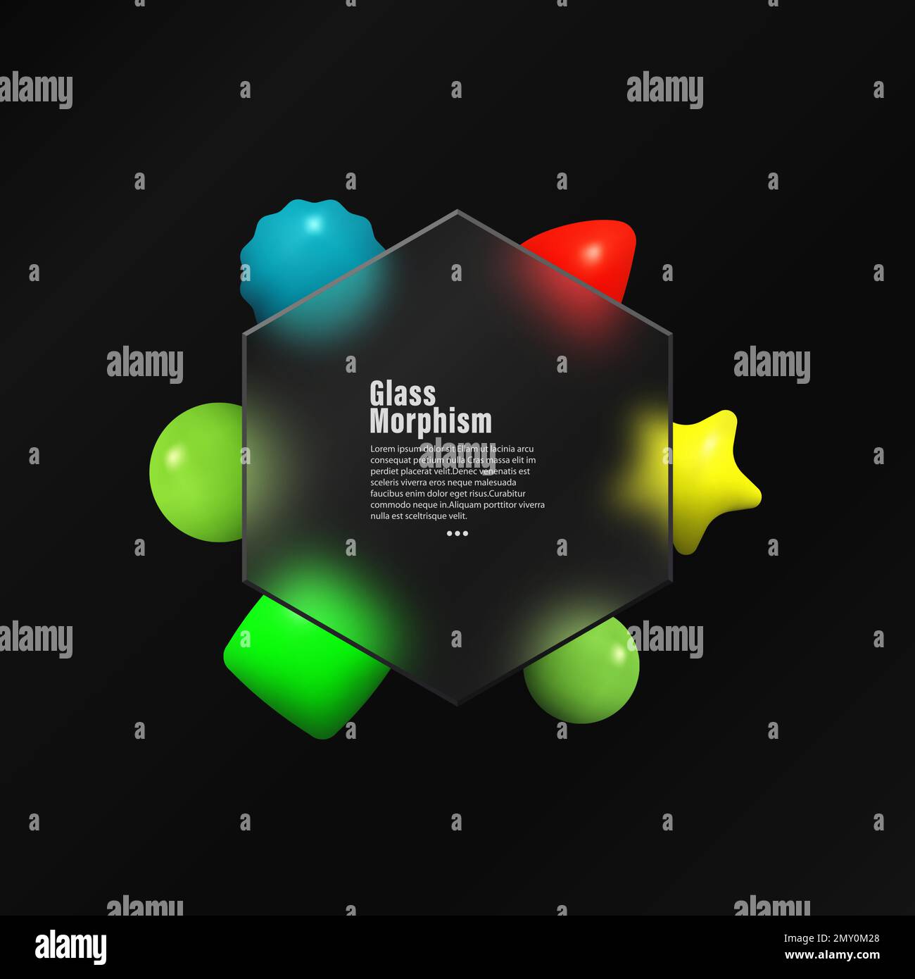 Hexagon in glass morphism style. Vector banner ui design template ...