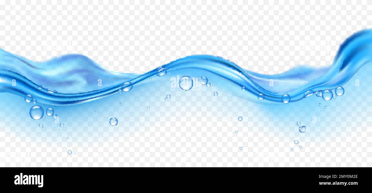Realistic blue water wave with bubbles on transparent background vector illustration Stock ...