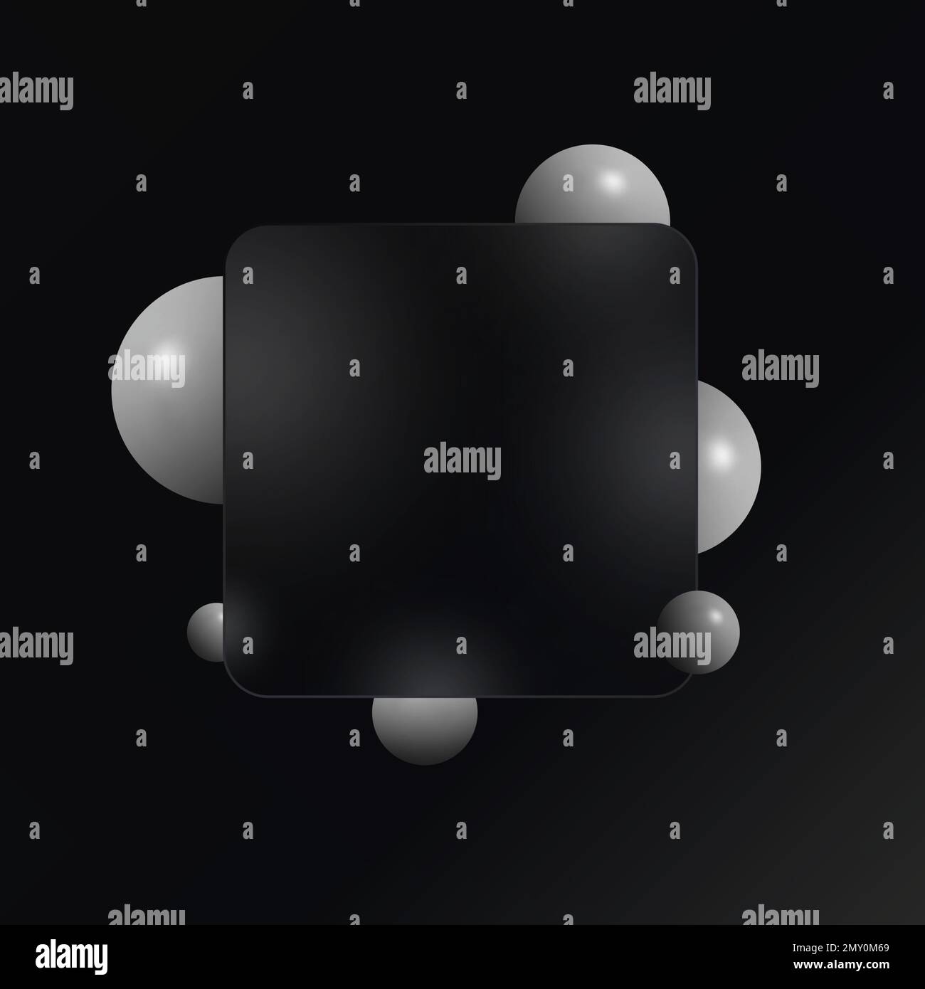 Black background from 3d spheres of geometric shapes with glass ...