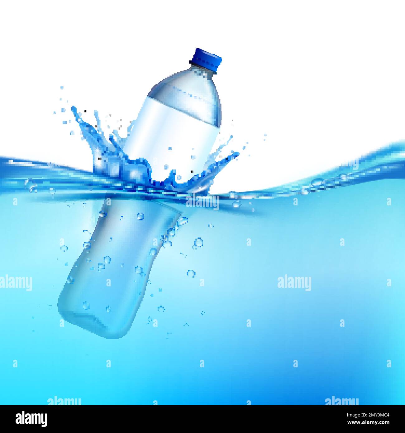 Plastic bottle splash in blue water realistic vector illustration Stock ...