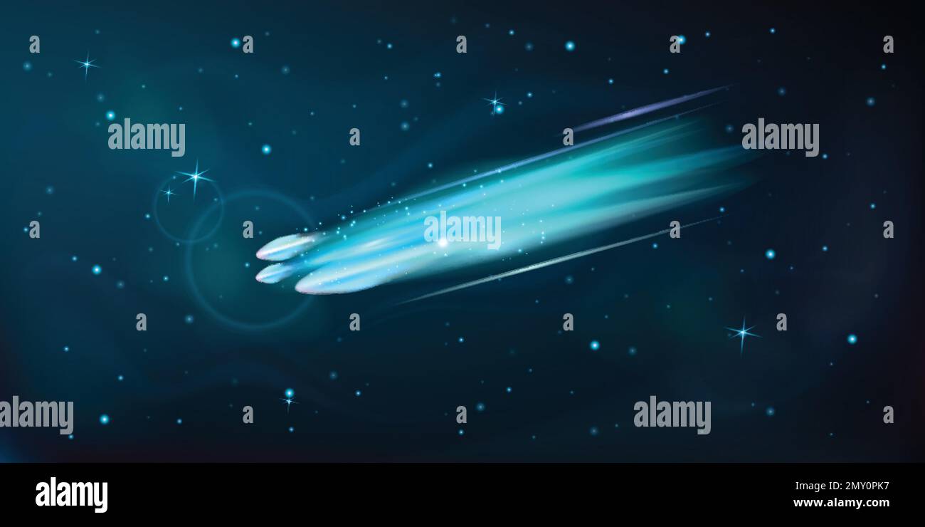 Realistic space meteor composition with outer space scenery with lots ...