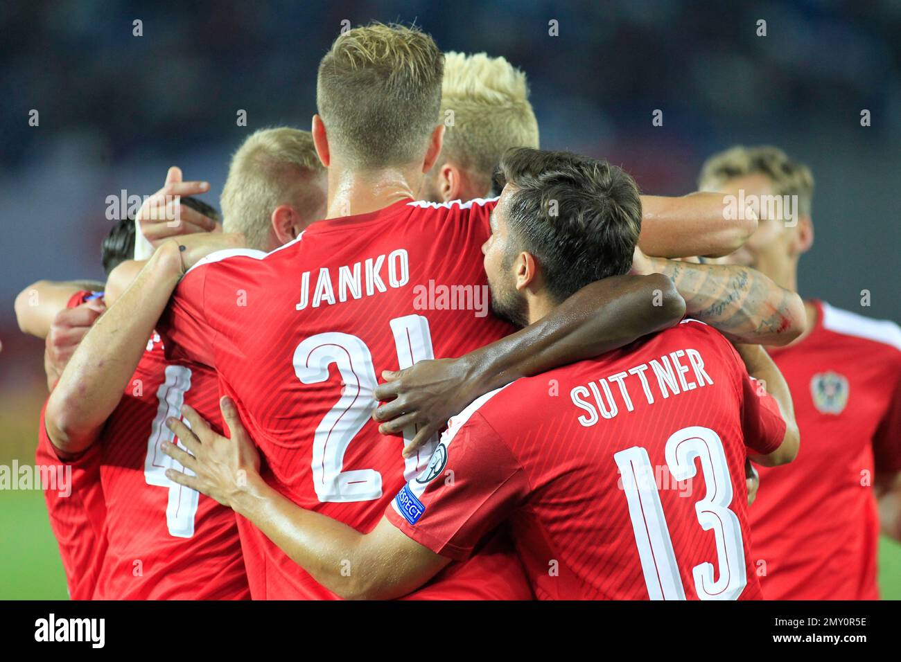 Austria's players celebrate after Martin Hinteregger scored against ...