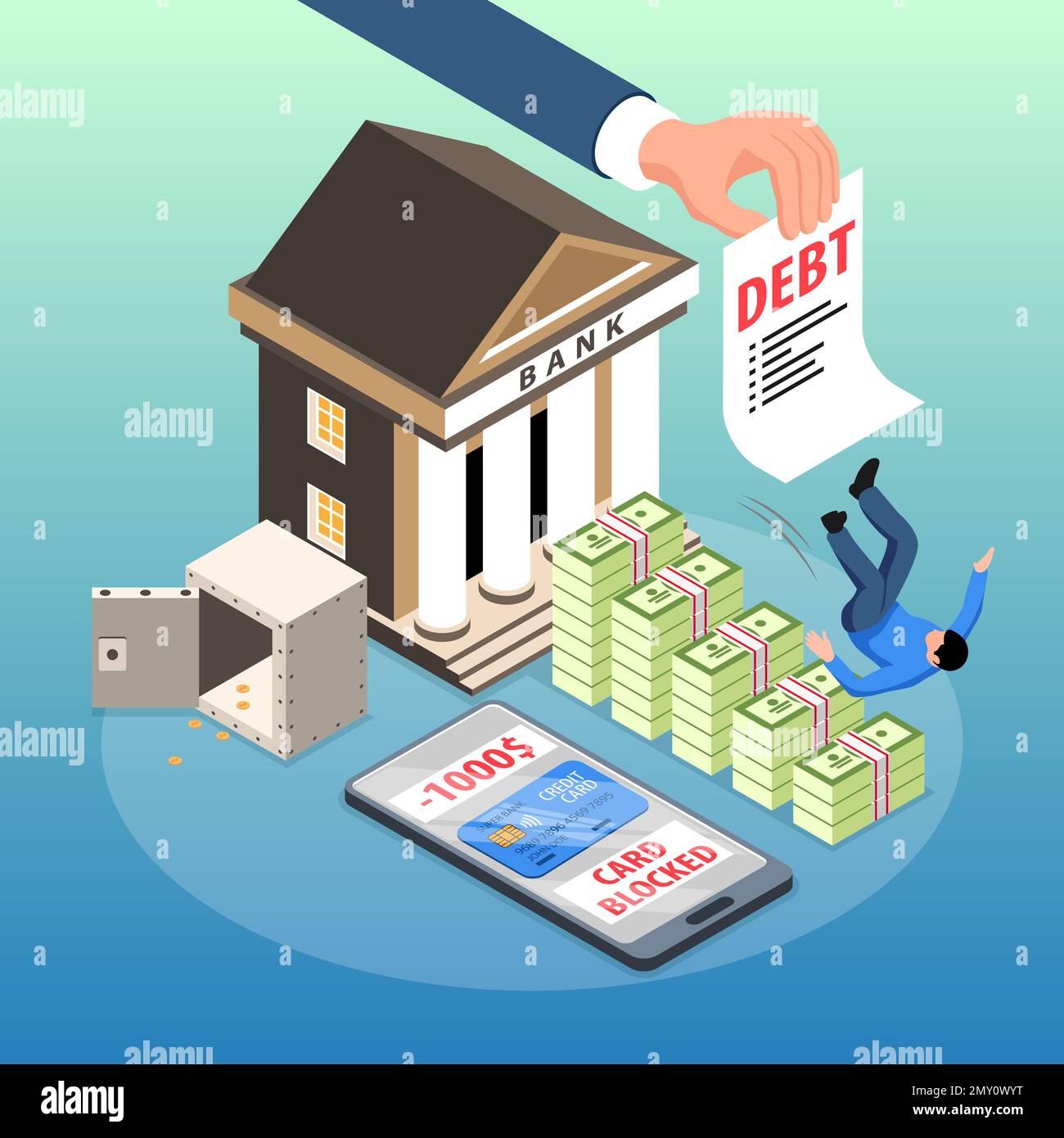 Isometric credit problems abstract situation composition man goes down ...