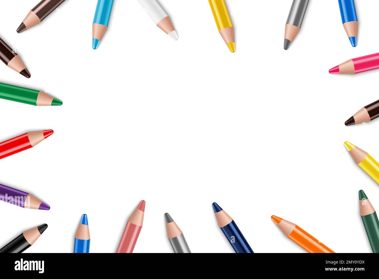 Pencils background. Scattered colored pencils. Mock up pencil or ...