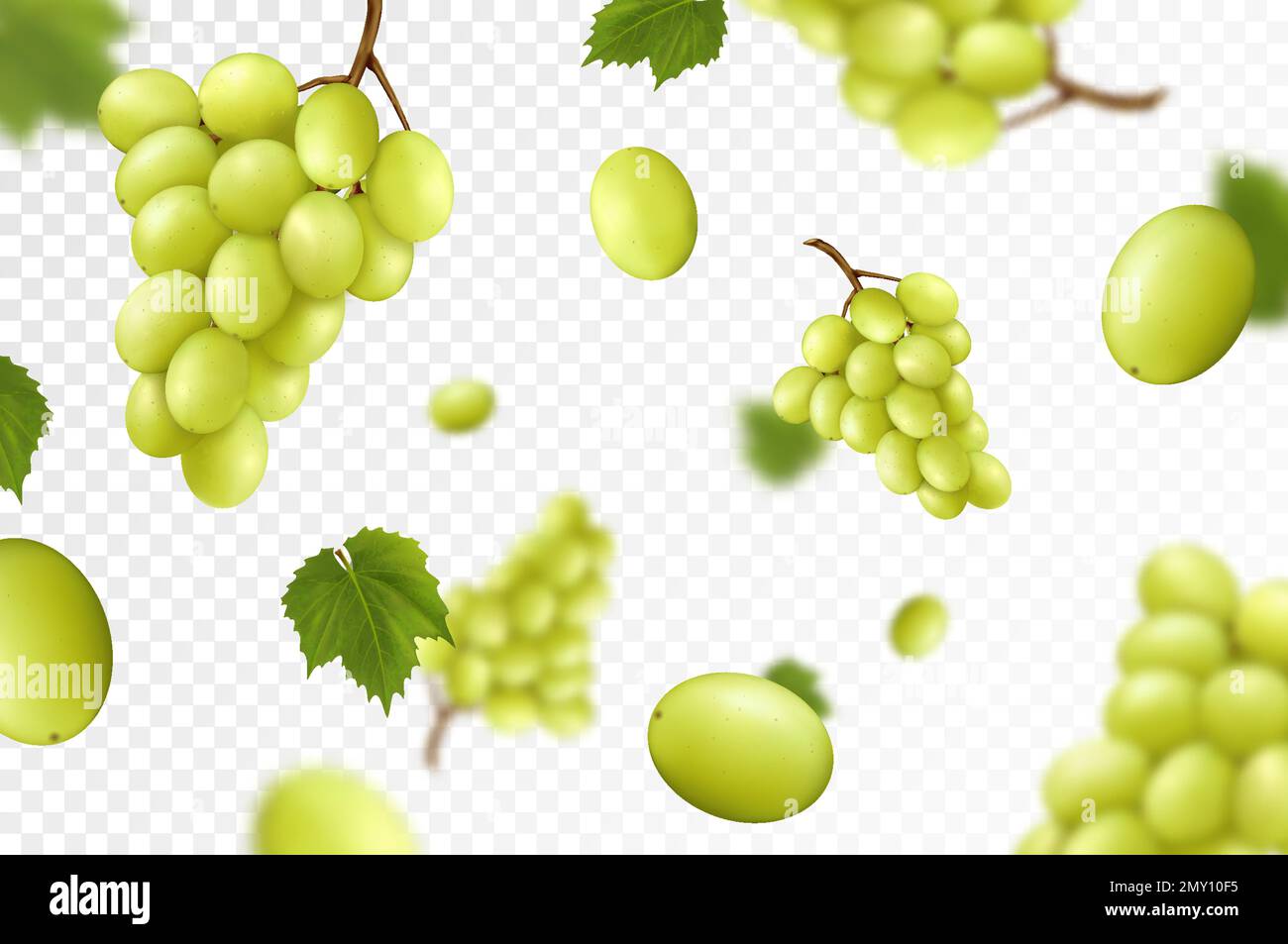 Falling juicy ripe grape with green leaves isolated on transparent ...