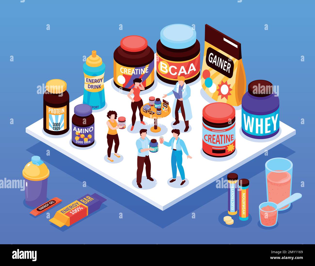 Sport nutrition concept with active workout symbols isometric vector ...