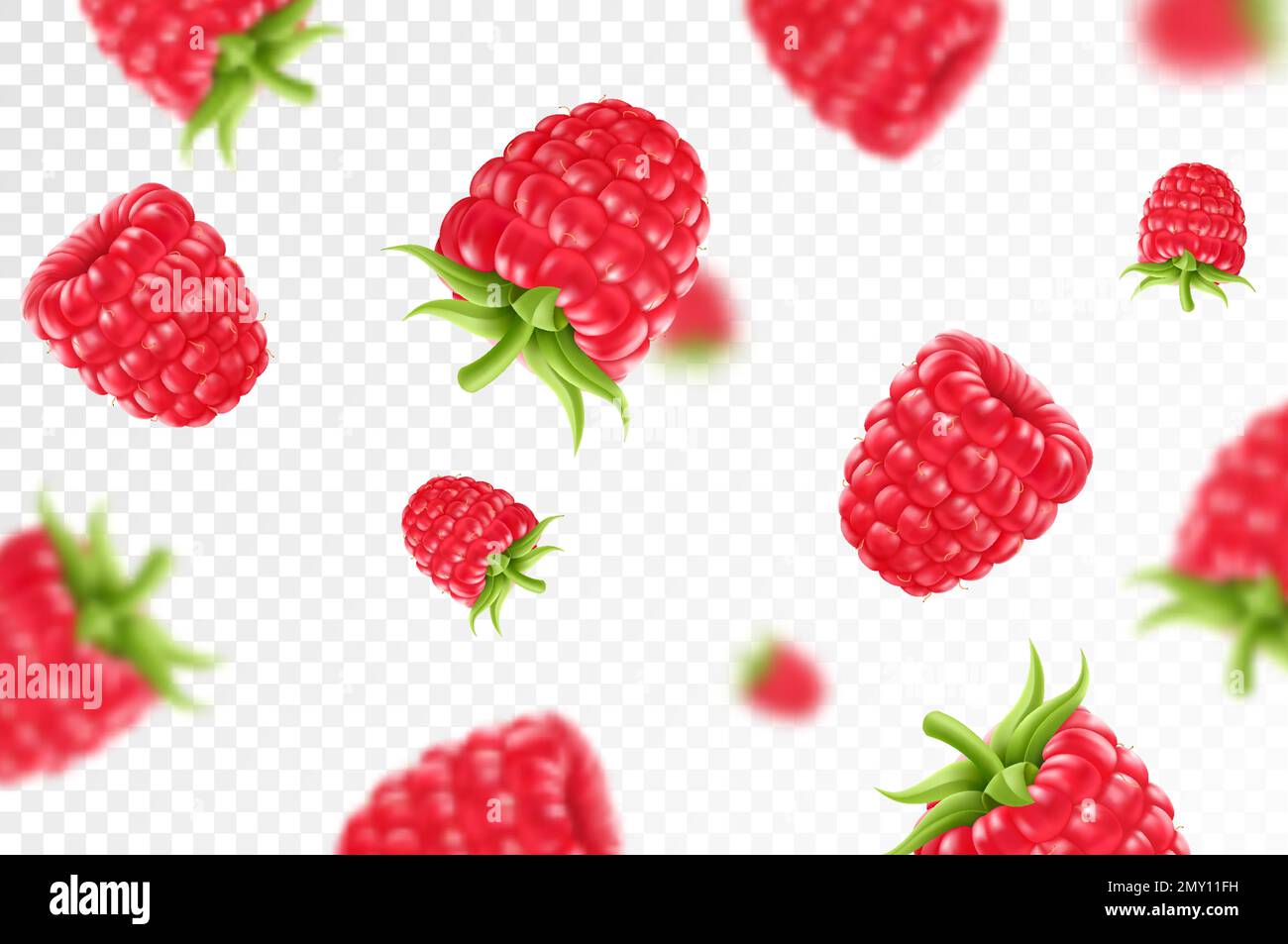 Raspberry background. Flying raspberry with green leaf on transparent ...