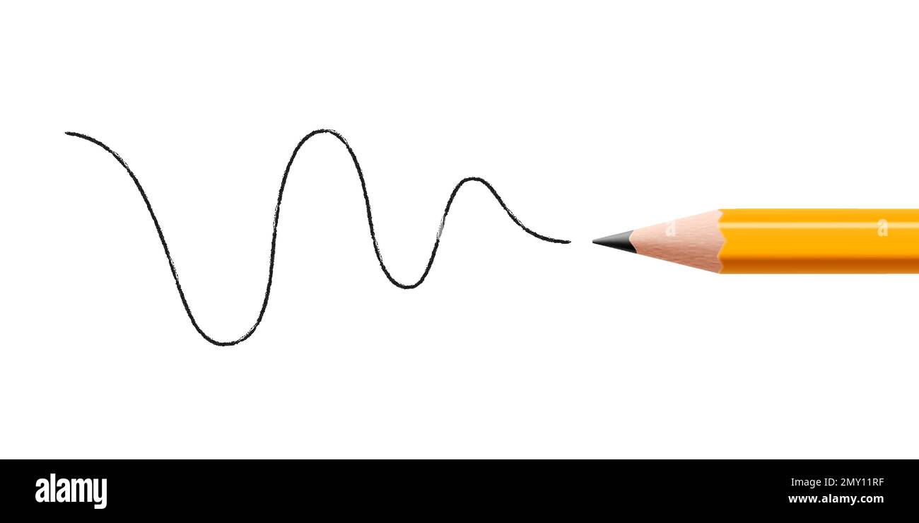 Black pencil drawing a wavy line, isolated on white background ...