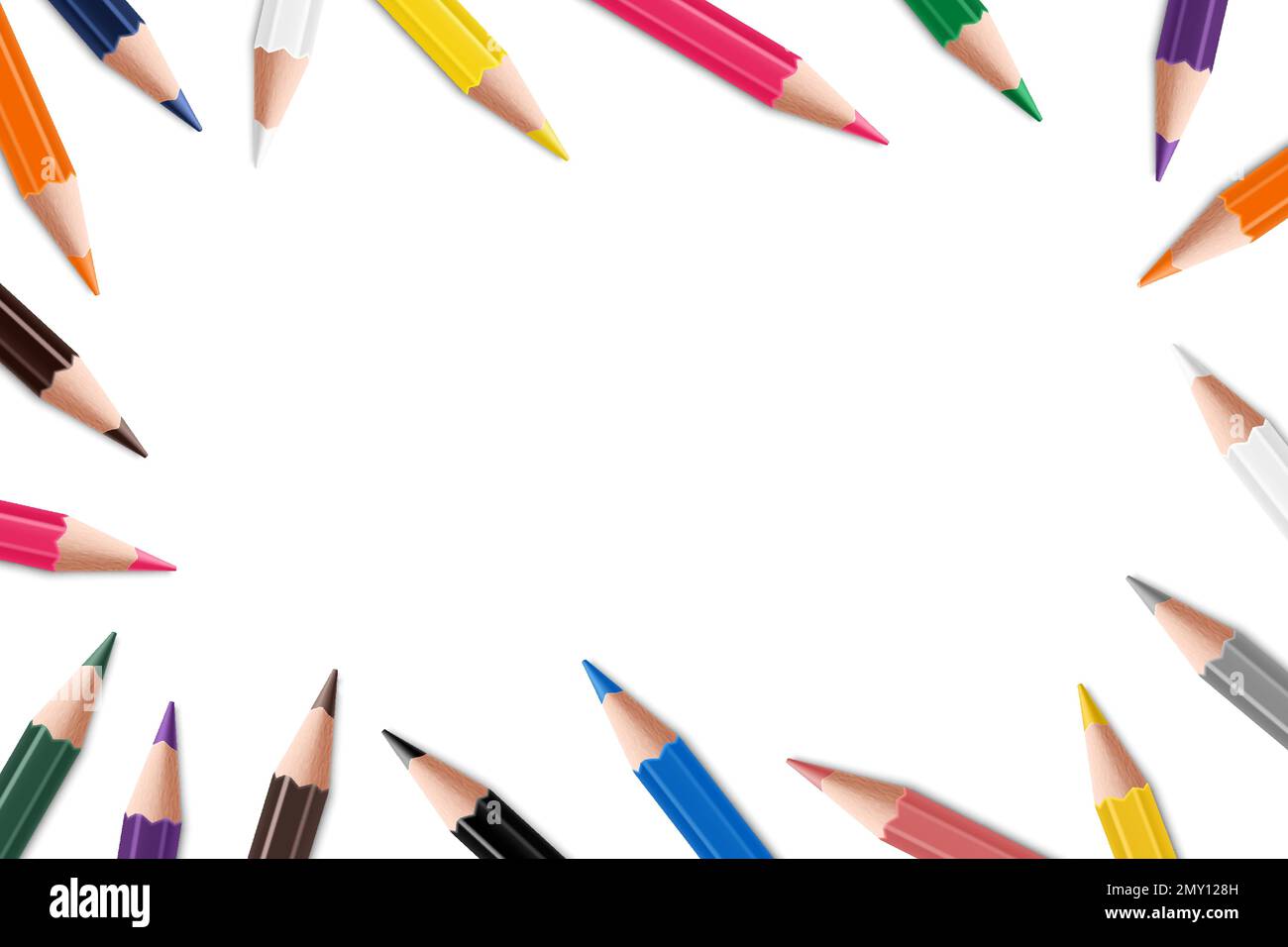 Pencils background. Scattered colored pencils. Mock up pencil or ...