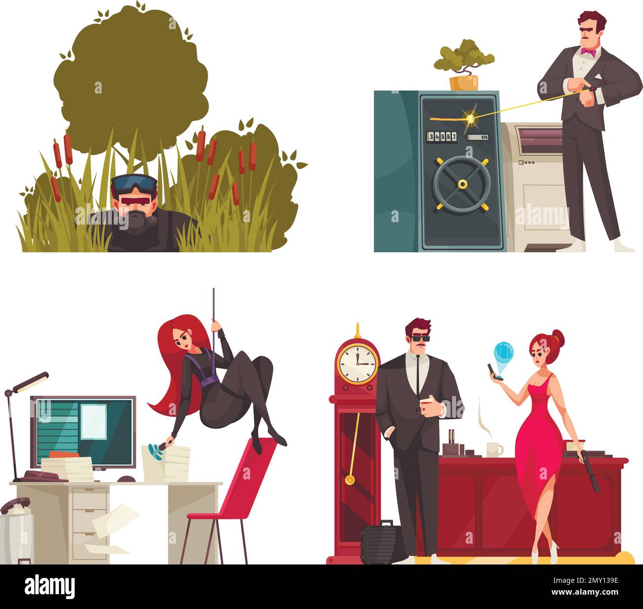 Super agents cartoon composition set with male and female superheroes ...