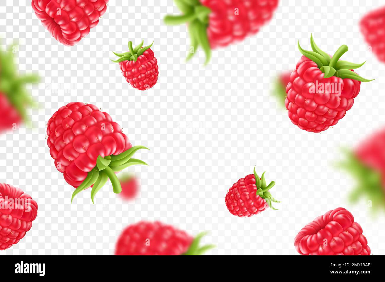 Raspberry background. Flying raspberry with green leaf on transparent ...