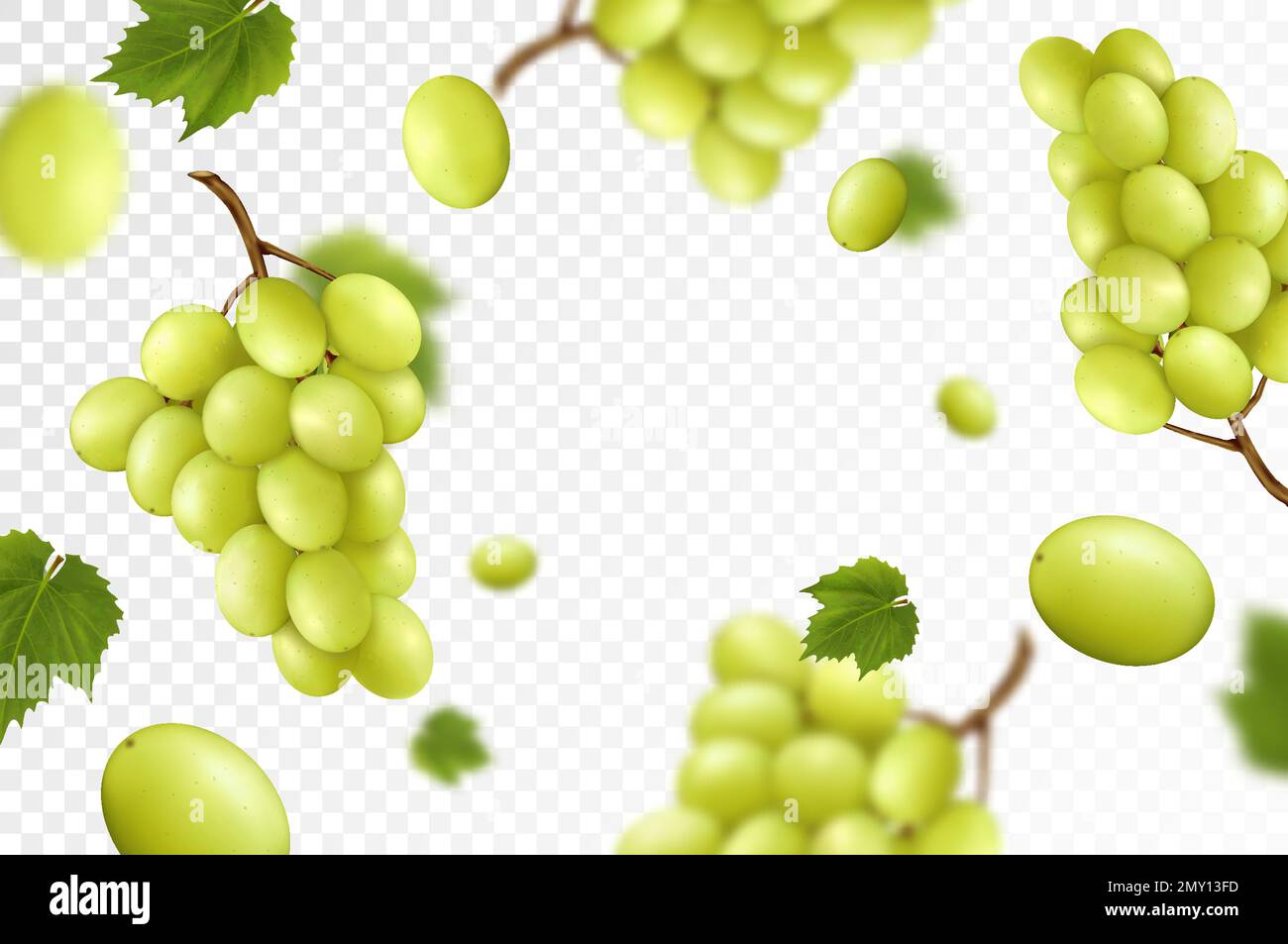Falling juicy ripe grape with green leaves isolated on transparent ...
