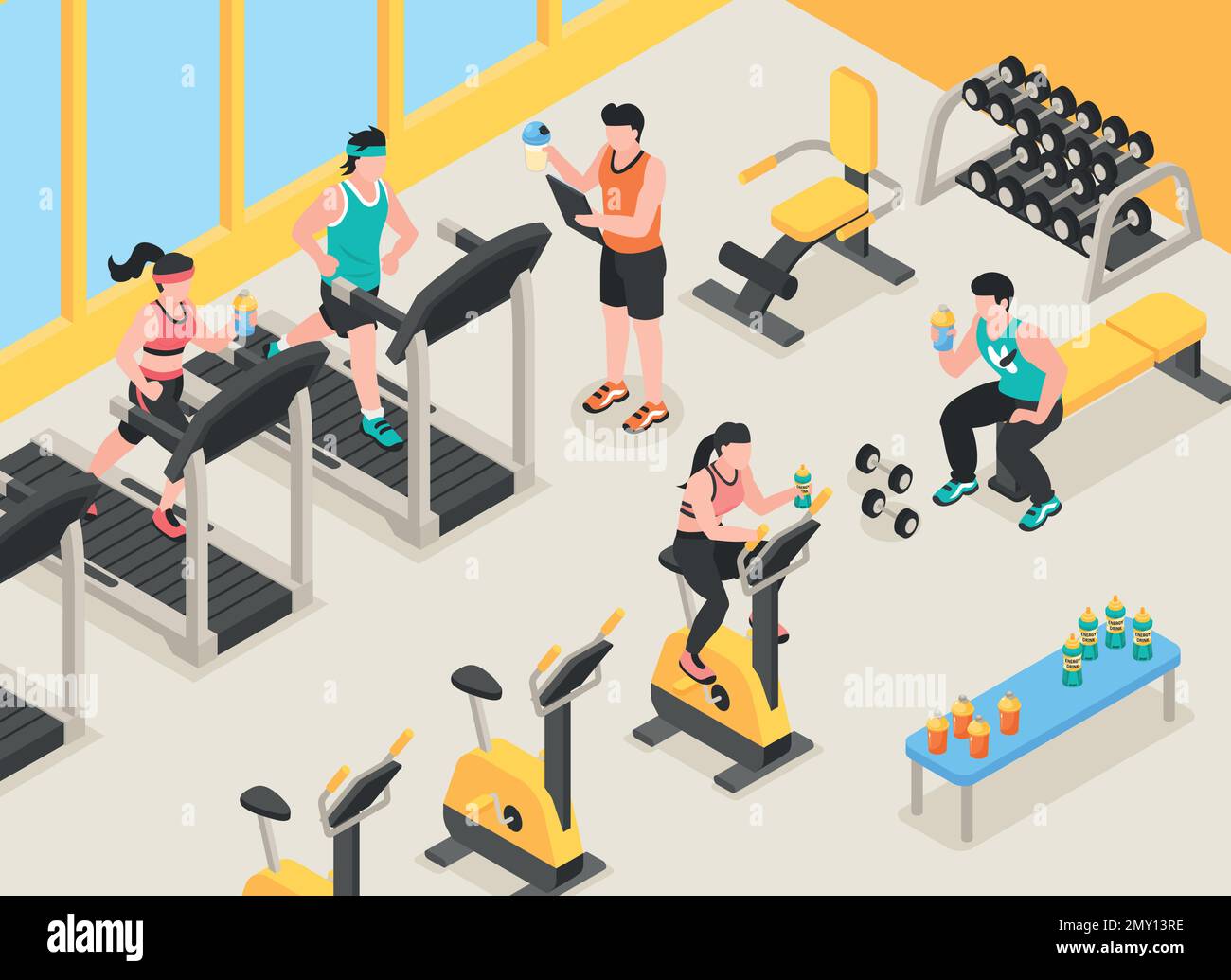 Sport nutrition background with workout and training symbols isometric vector illustration Stock ...