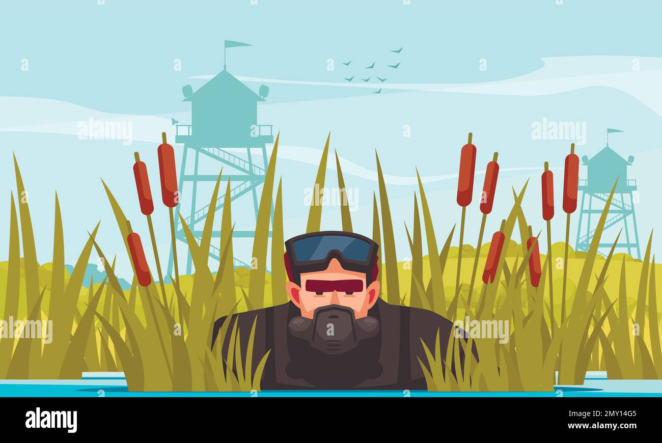 Super agent cartoon poster with undercover investigator hiding in a ...