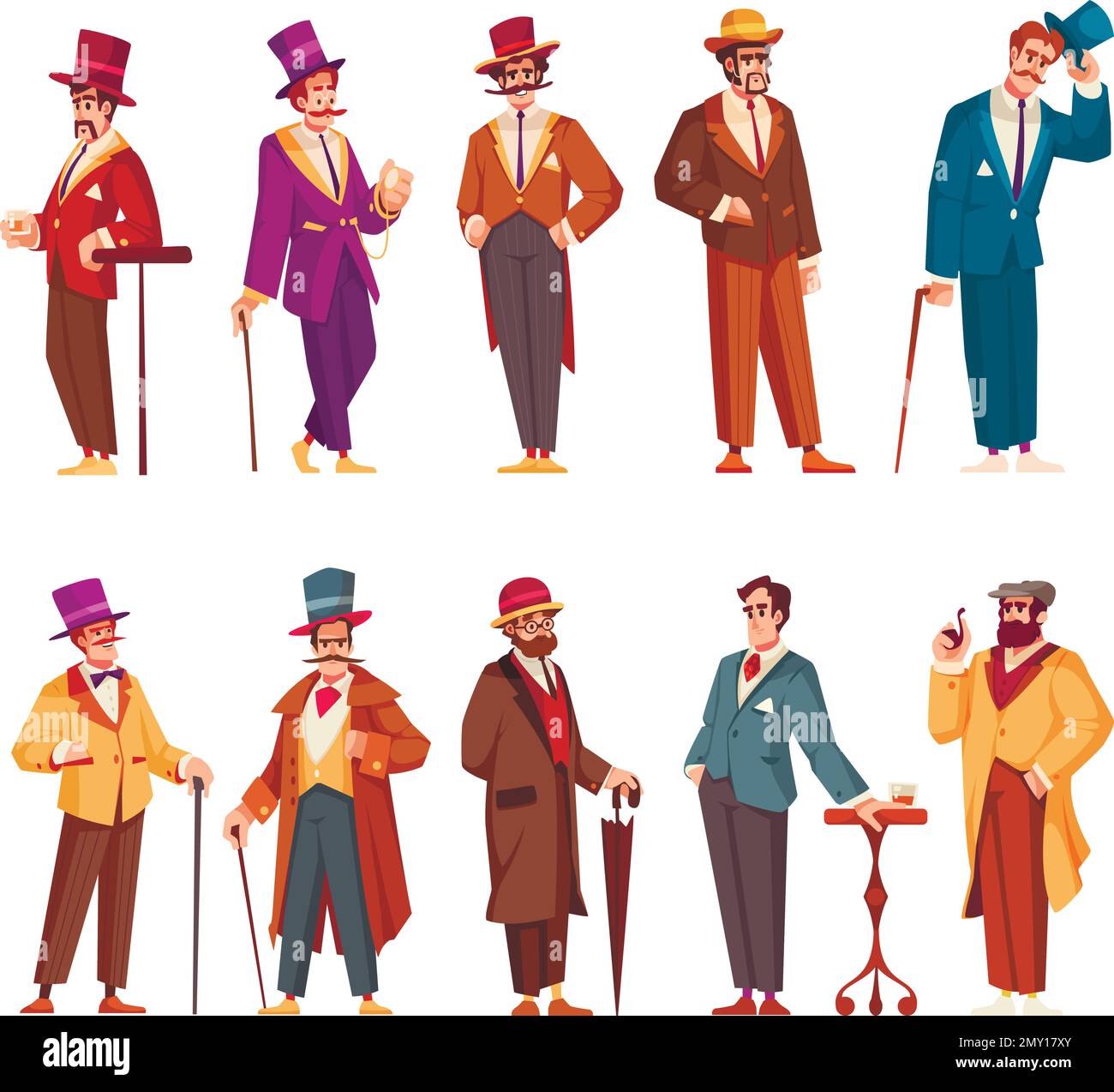 Gentlemen cartoon icons set with male aristocrats in fancy clothes ...