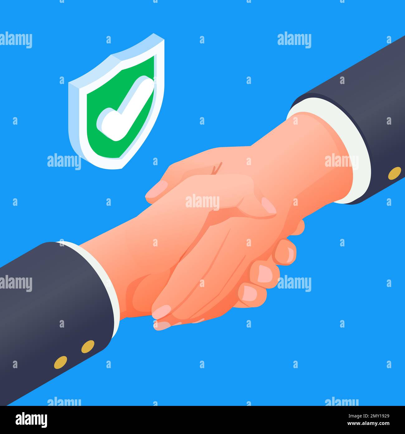 Business contract agreement isometric concept with handshaking on blue ...