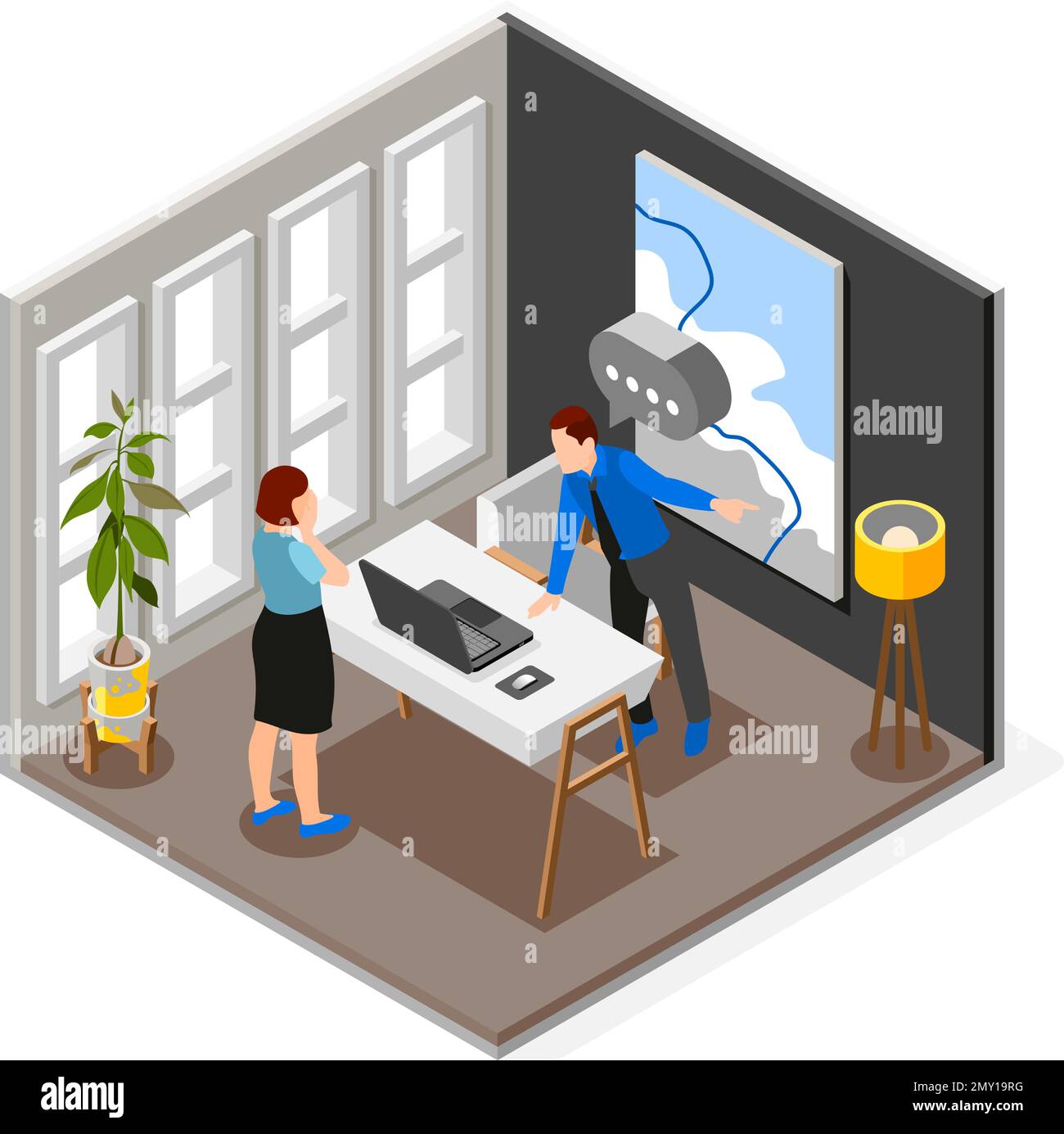 Bad boss isometric and isolated composition boss yells at subordinate ...