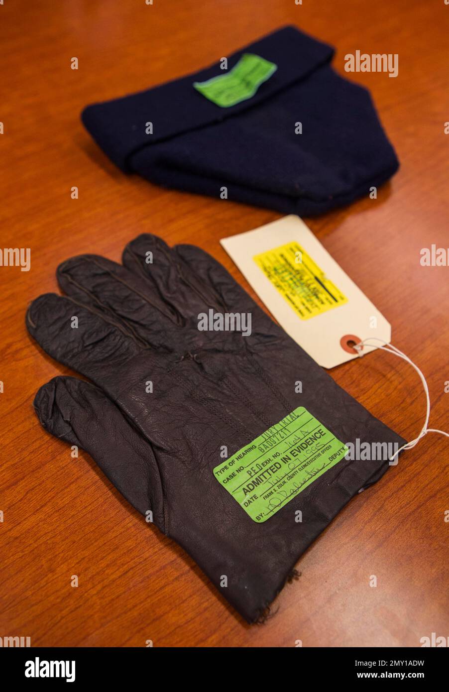 A glove and a hat used as evidence in the O.J. Simpson murder case ...