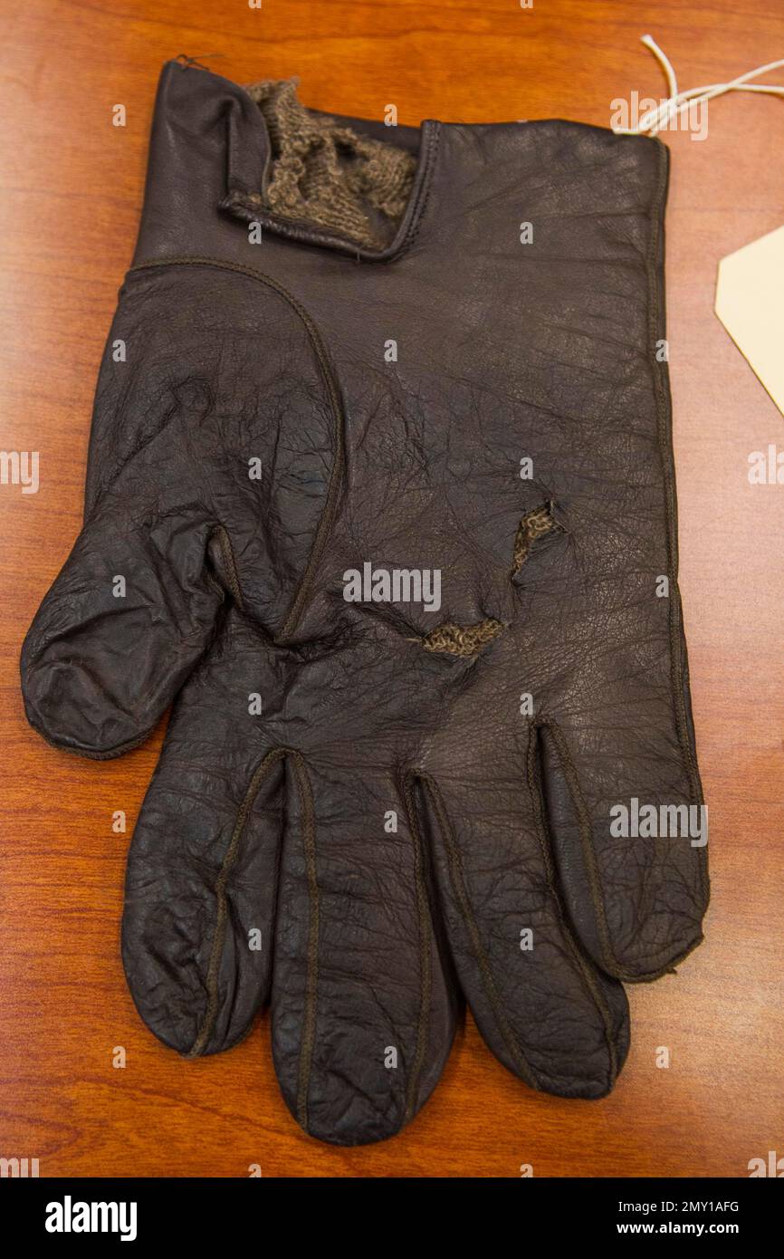 A close up view of a glove as evidence in the O.J. Simpson murder case ...