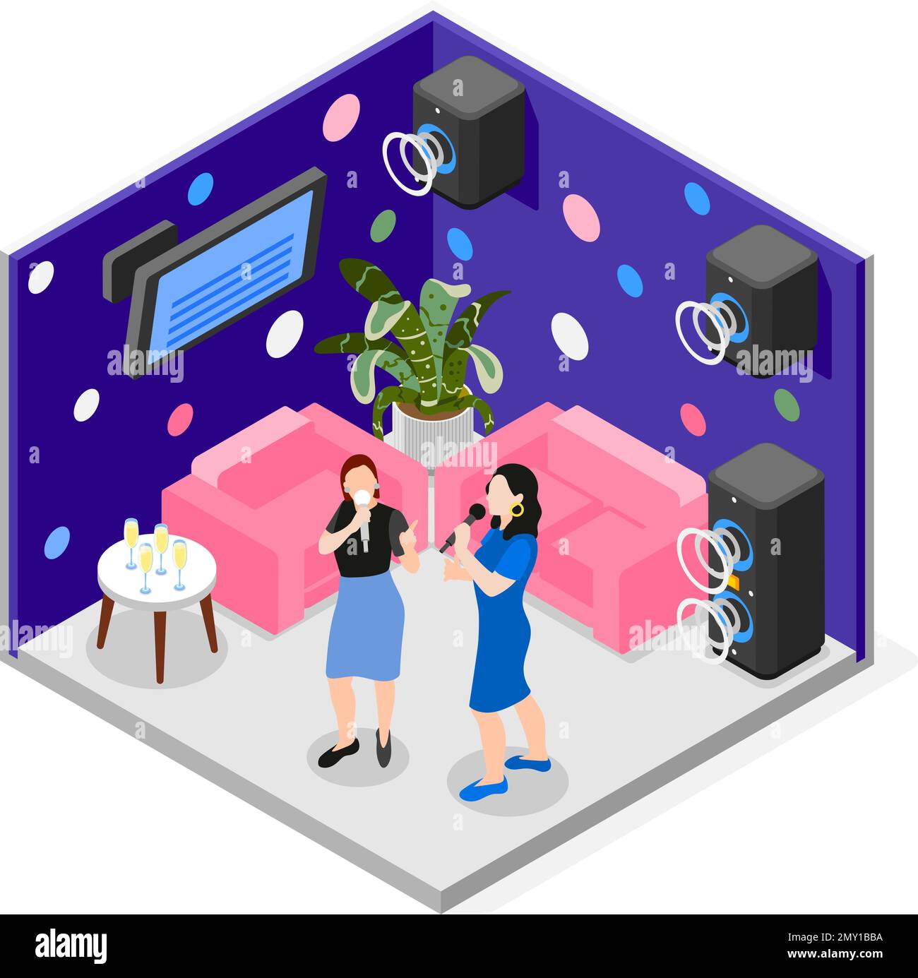 Isometric colored female friends composition two friends at a party ...