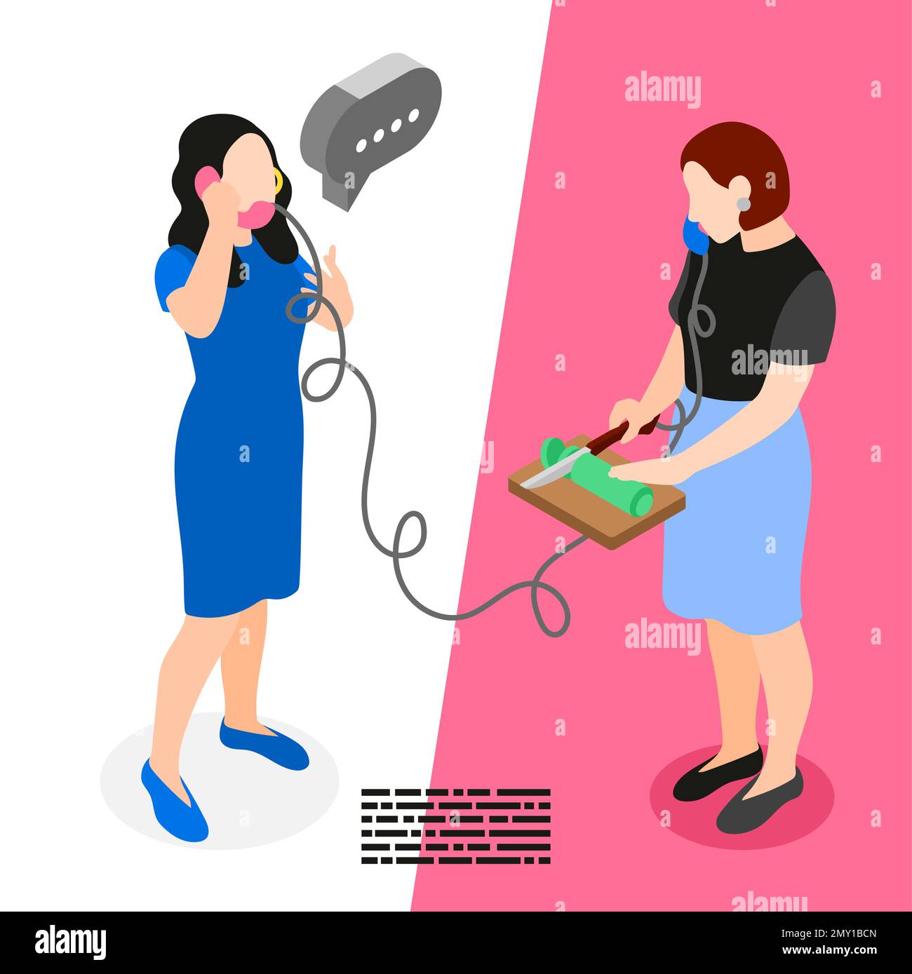 Isometric female friends concept two friends chatting on the phone with ...