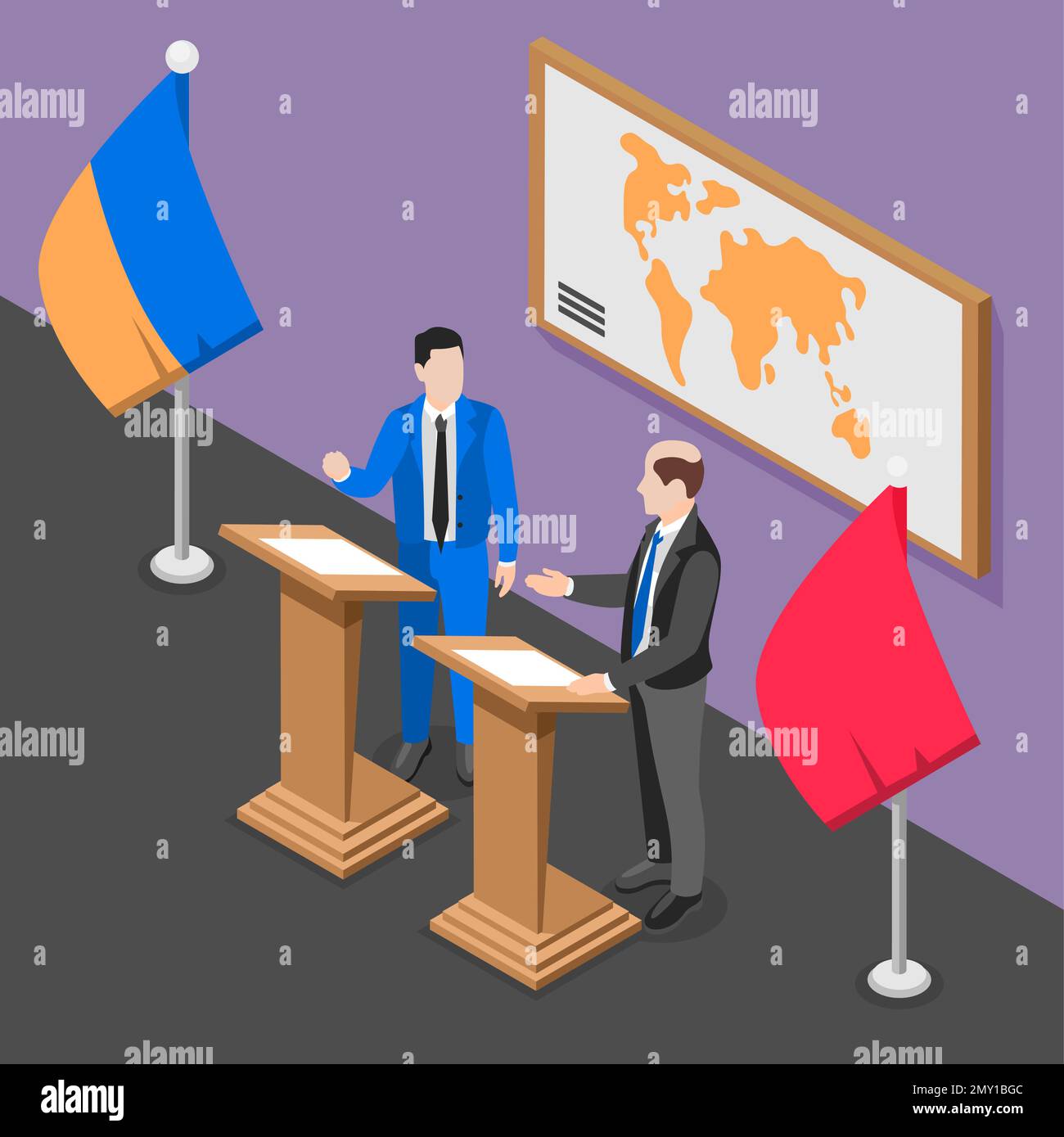 Diplomacy and diplomat isometric concept two men discussing important ...