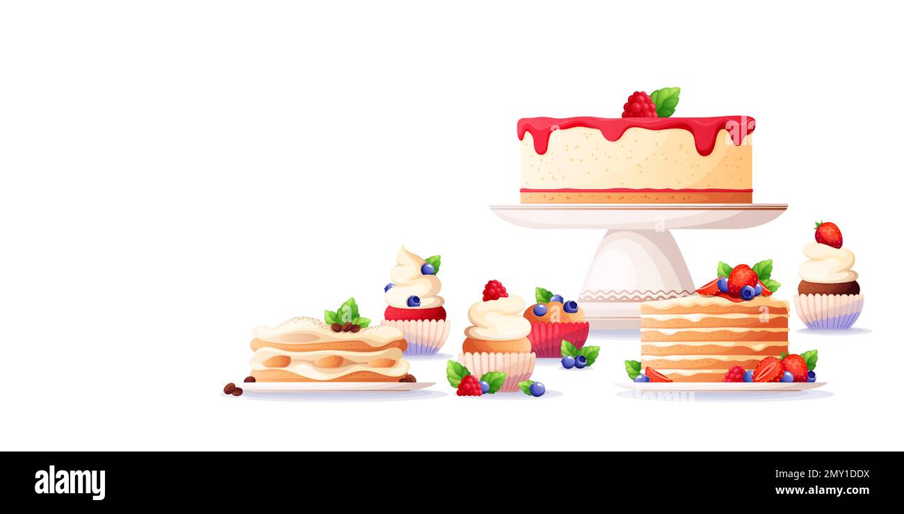 Sweet desserts with fresh berries mint leaves coffee beans cream ...