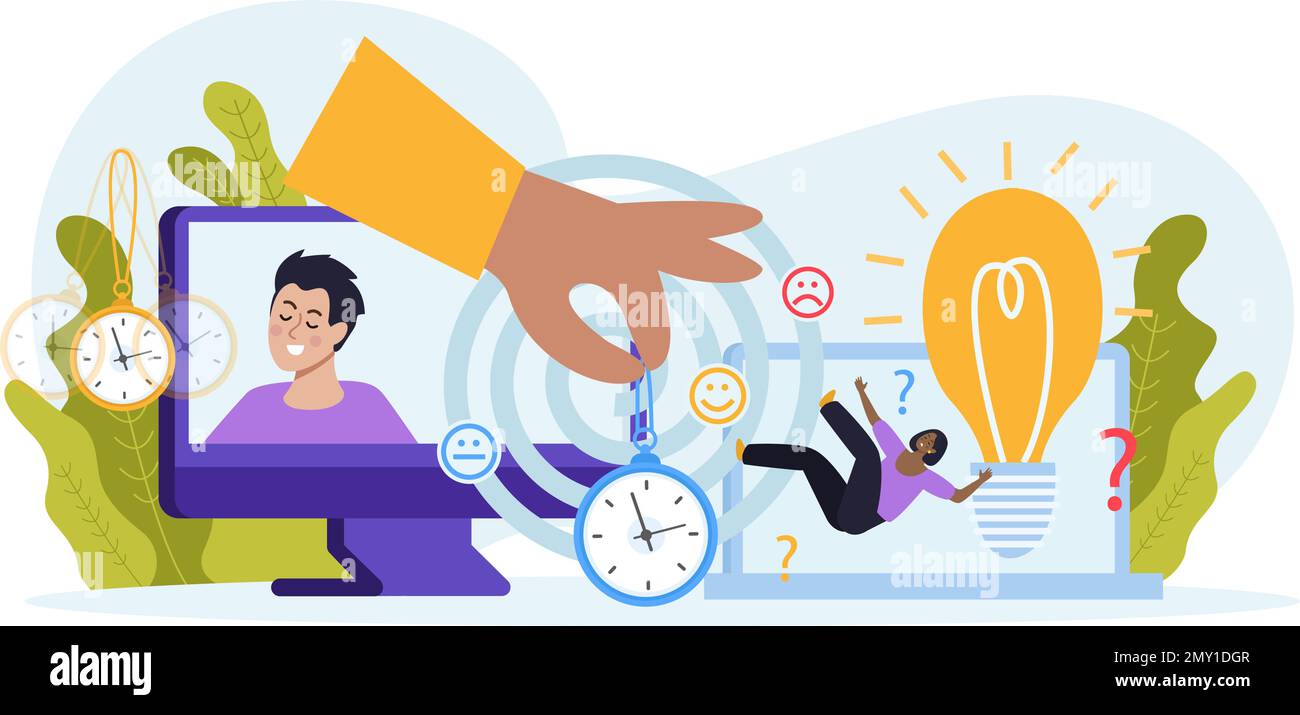 Hypnosis therapy concept with meditation symbols flat vector ...