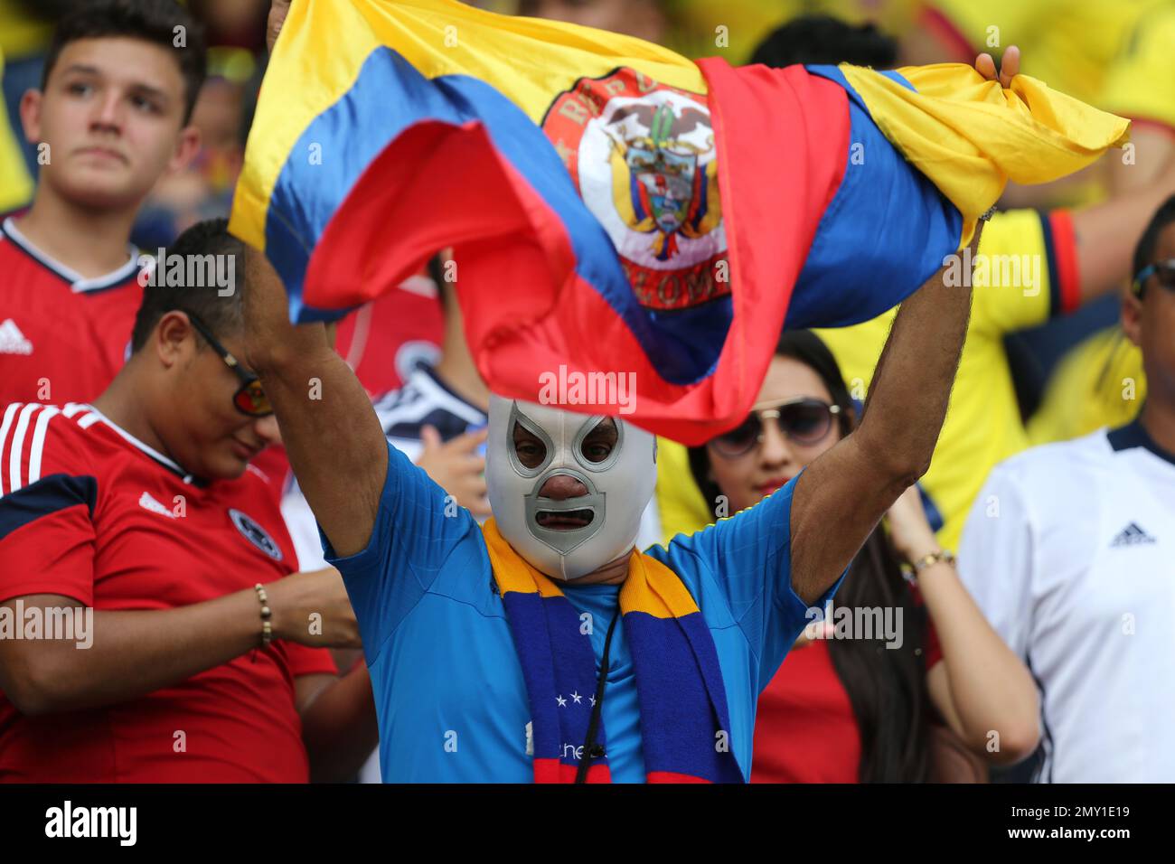 A fan of Colombia cheers his for his team before a 2018 World Cup ...