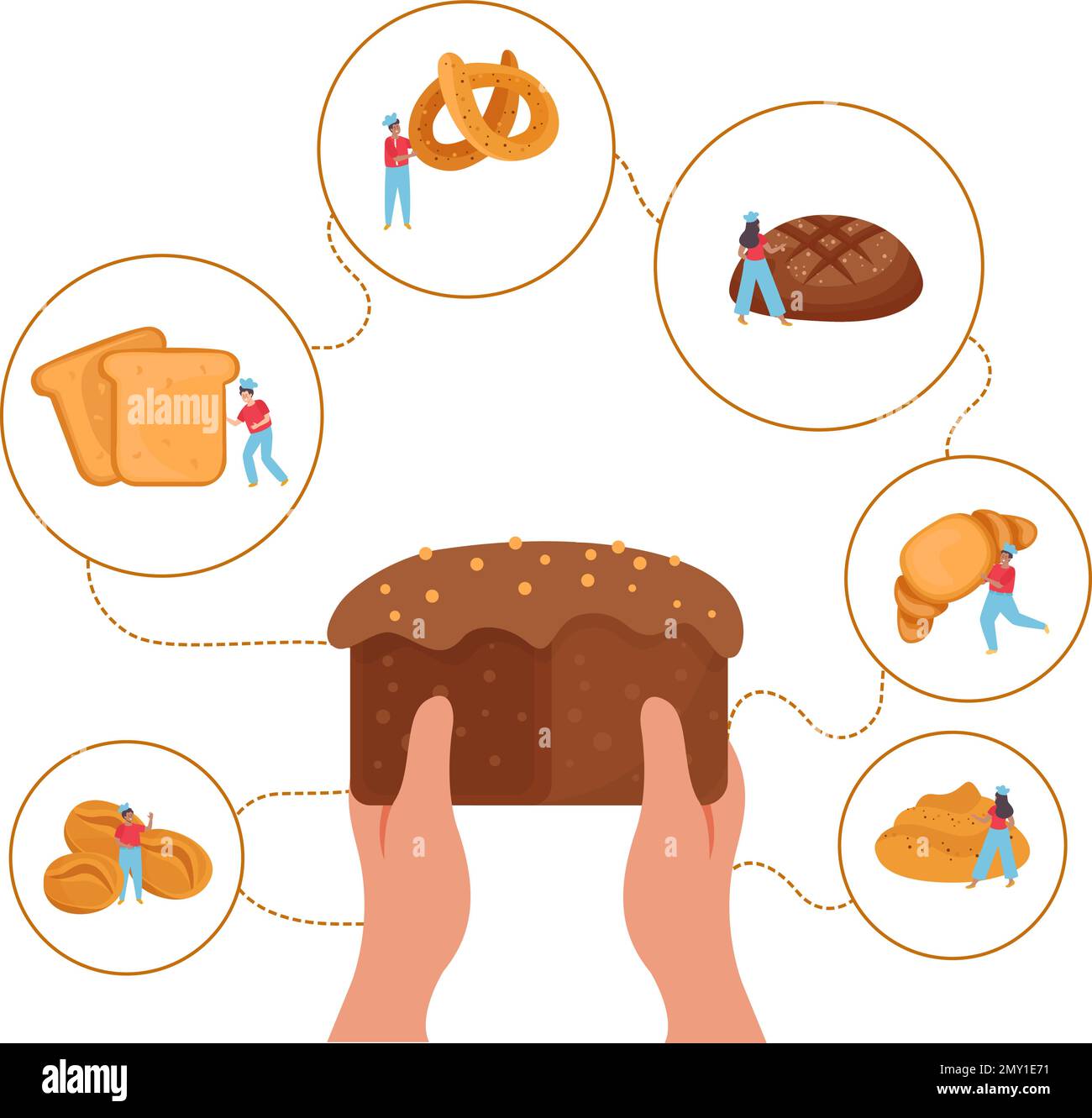 Baking bread concept with assortment symbols flat vector illustration ...
