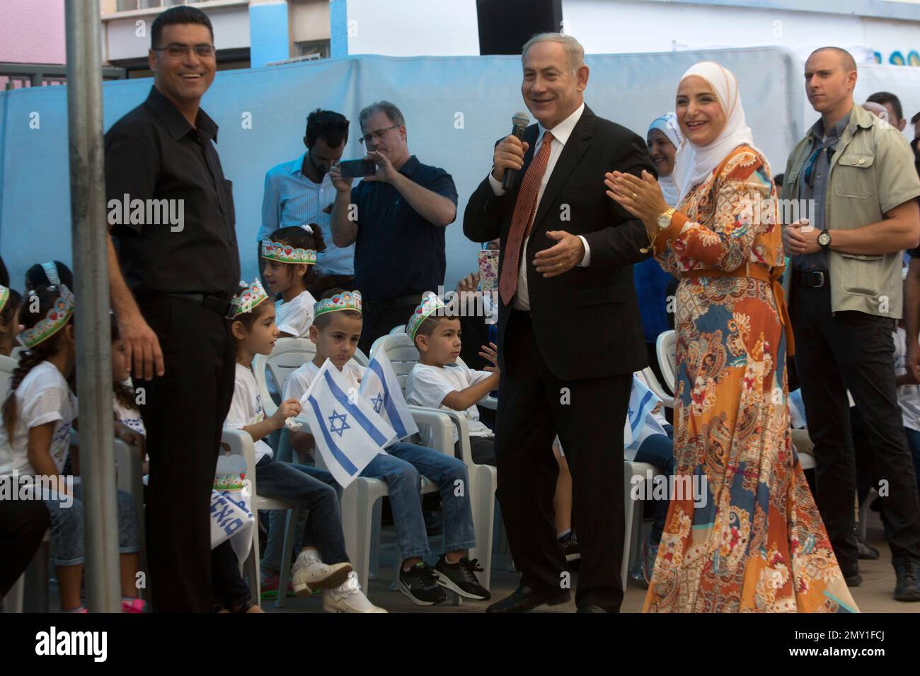 Israeli Prime Minister Benjamin Netanyahu, second right, speaks with ...