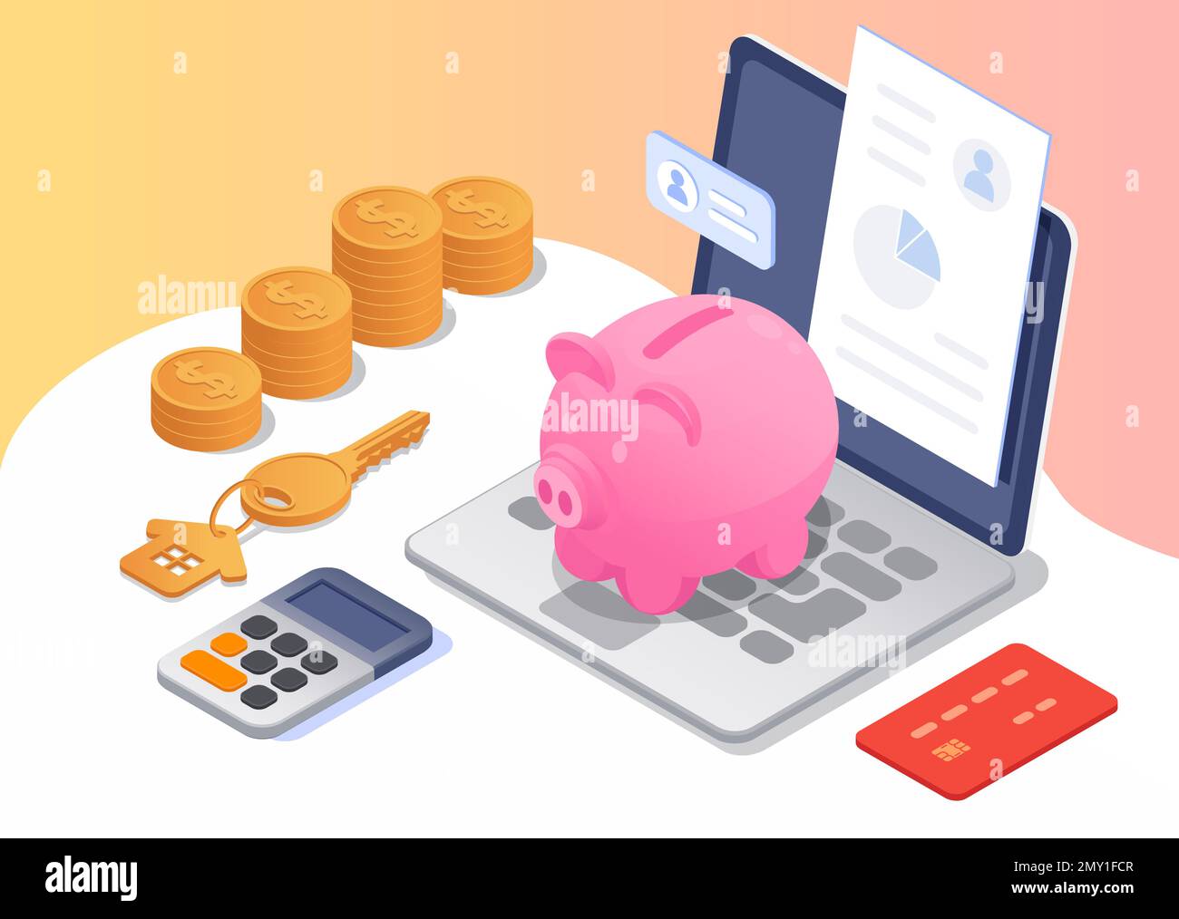 Loan mortgage isometric composition with piggy bank key to house credit ...