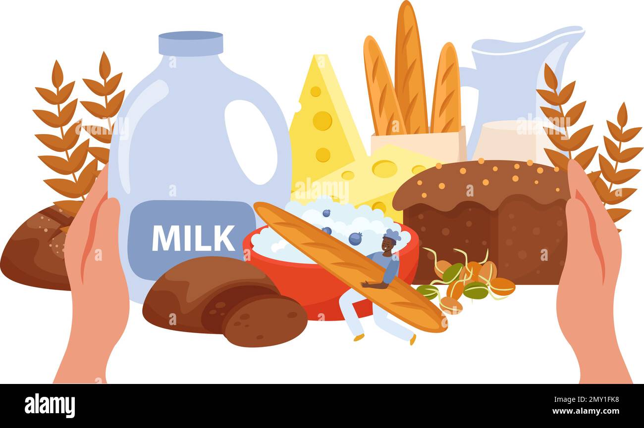 Baking bread composition with meal variety symbols flat vector illustration Stock Vector Image ...