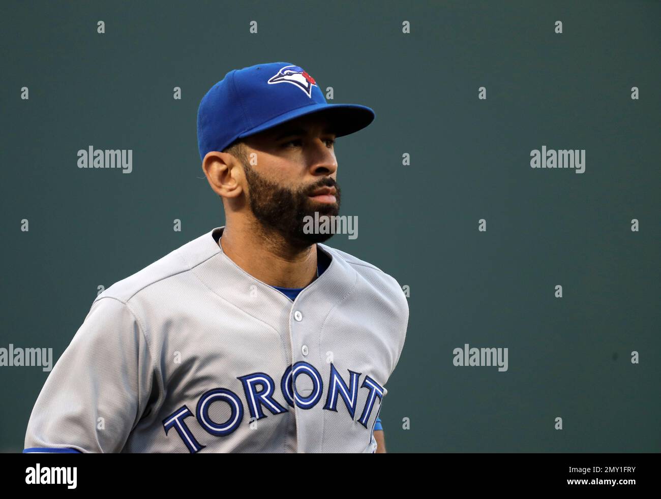 Toronto Blue Jays' Jose Bautista warms up before a baseball game ...