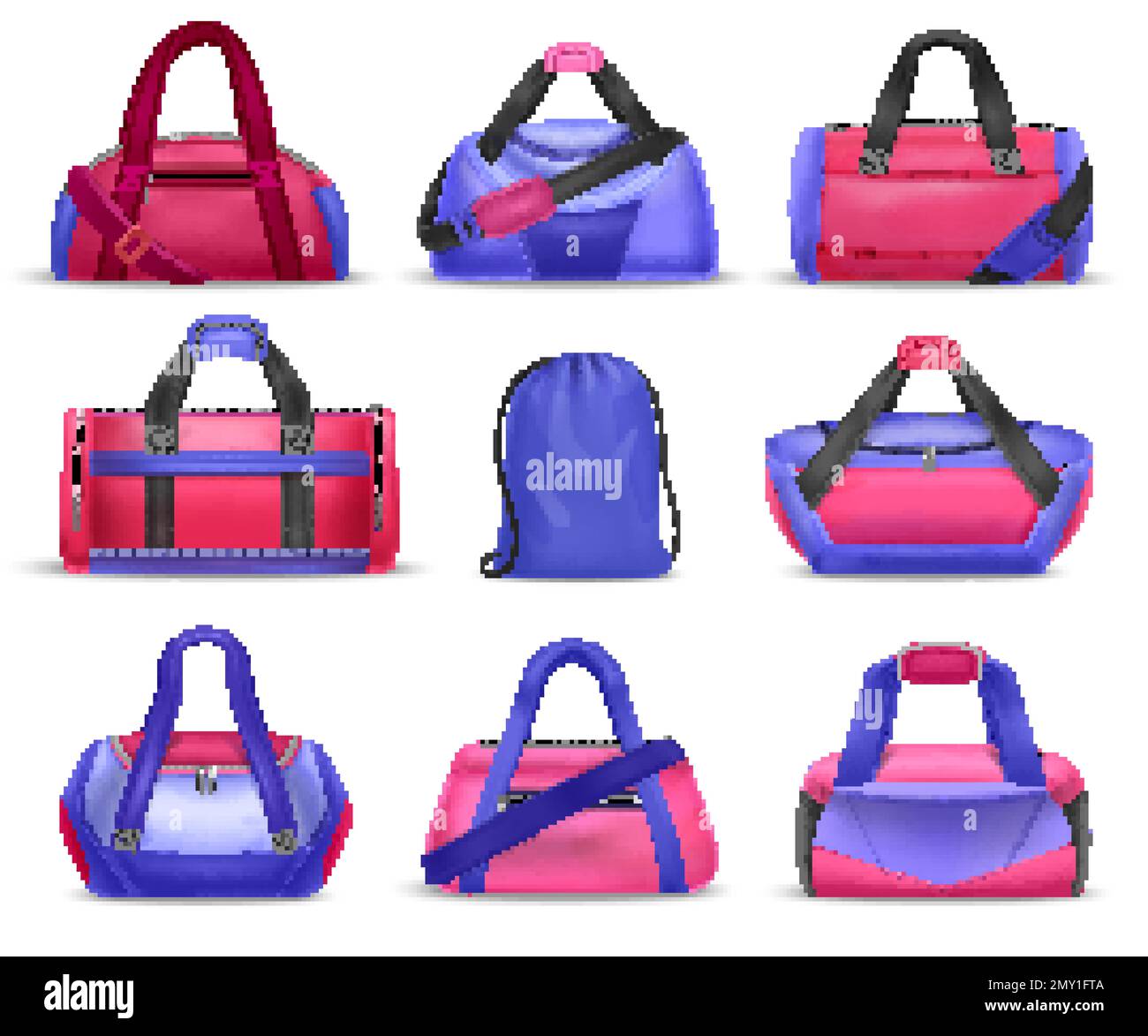 Pink and blue color gym and drawstring bags realistic set isolated ...