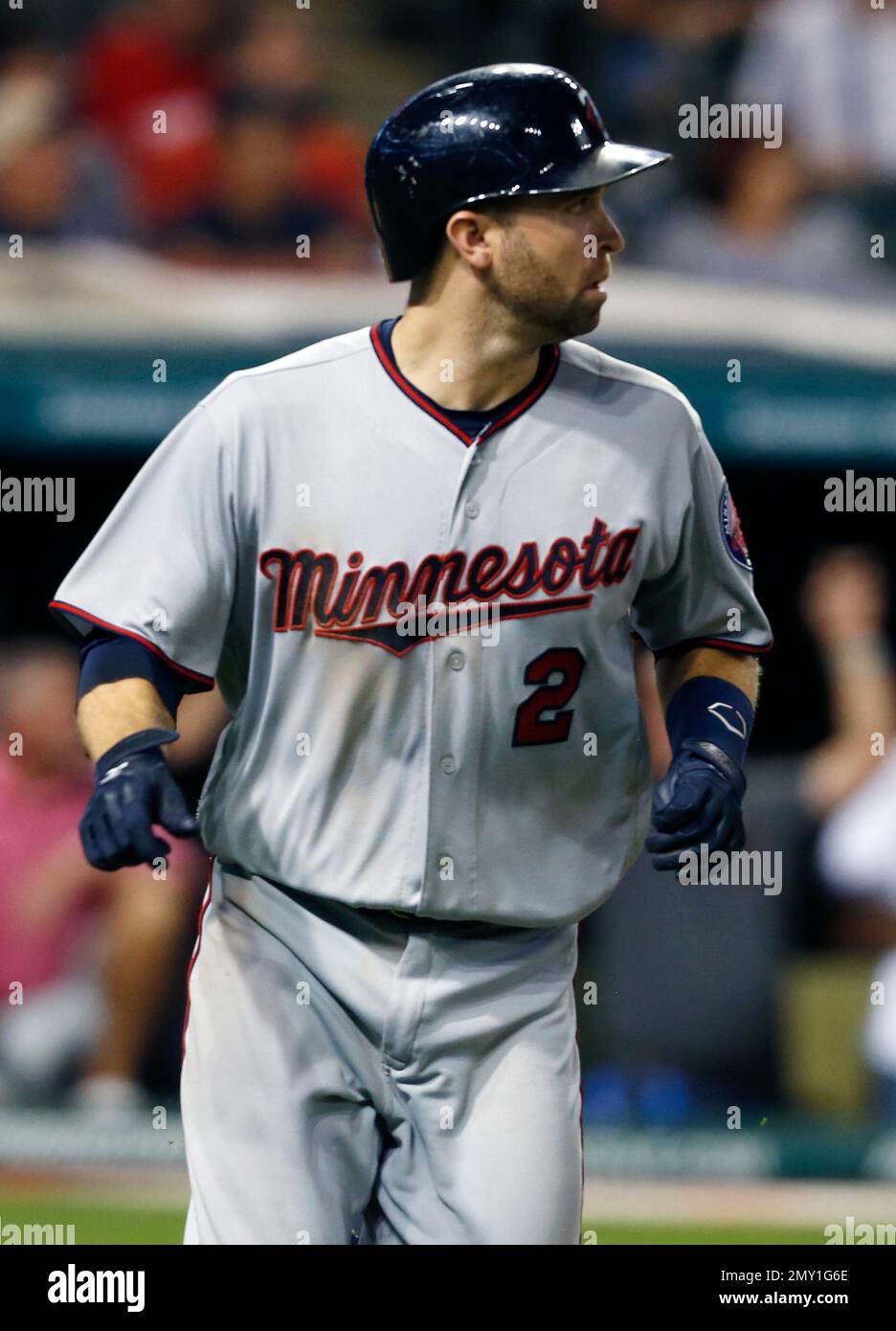 Minnesota Twins' Brian Dozier watches his two run home run off ...