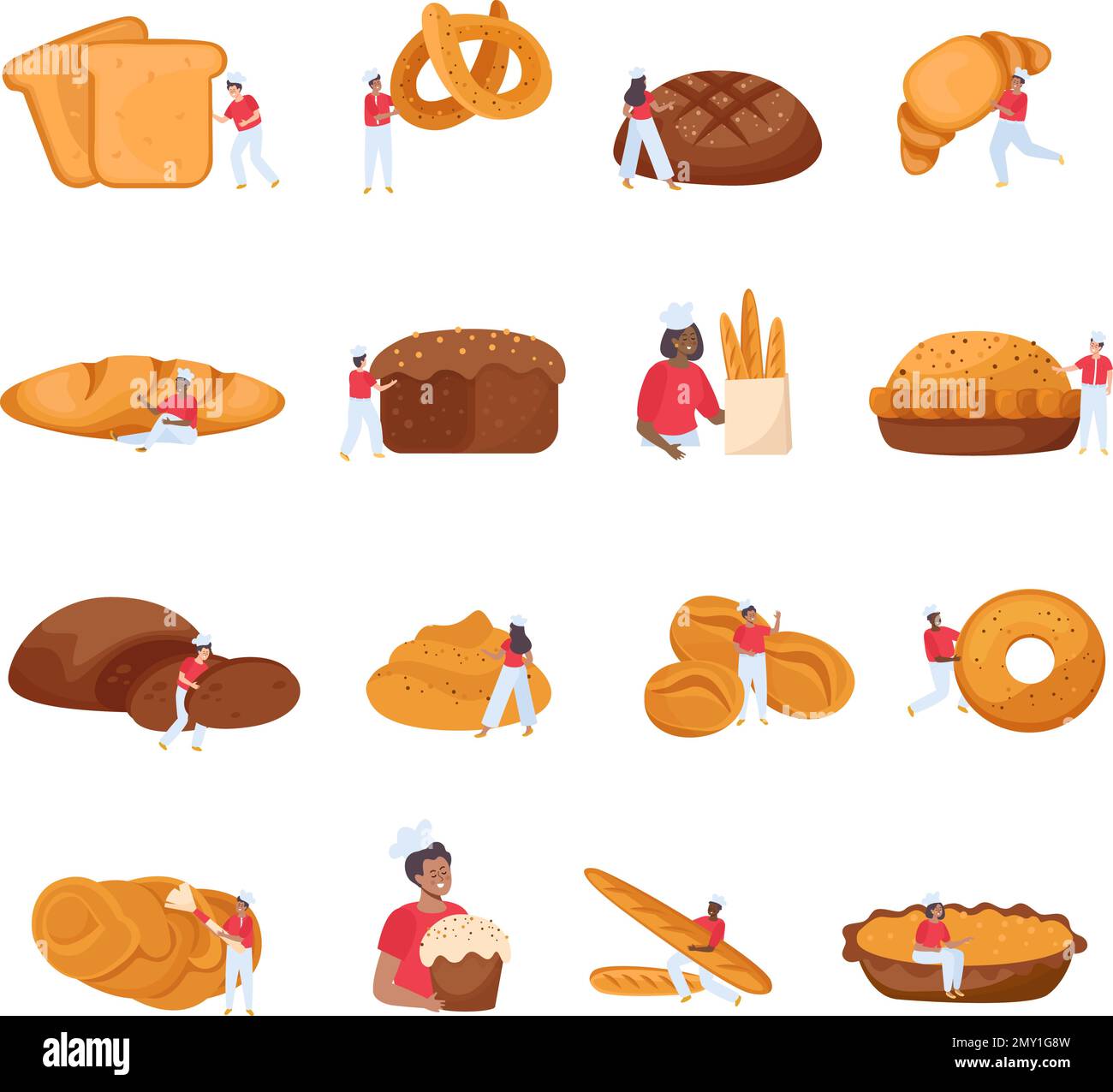 Baking bread icons set with pretzel and croissant symbols flat isolated ...