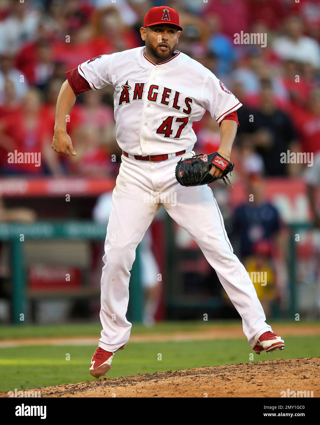 Los Angeles Angels starting pitcher Ricky Nolasco jumps as Cincinnati ...