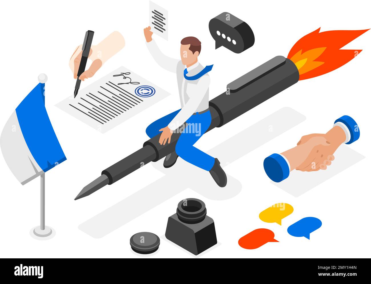 Colored diplomacy and diplomat isometric composition abstract situation ...