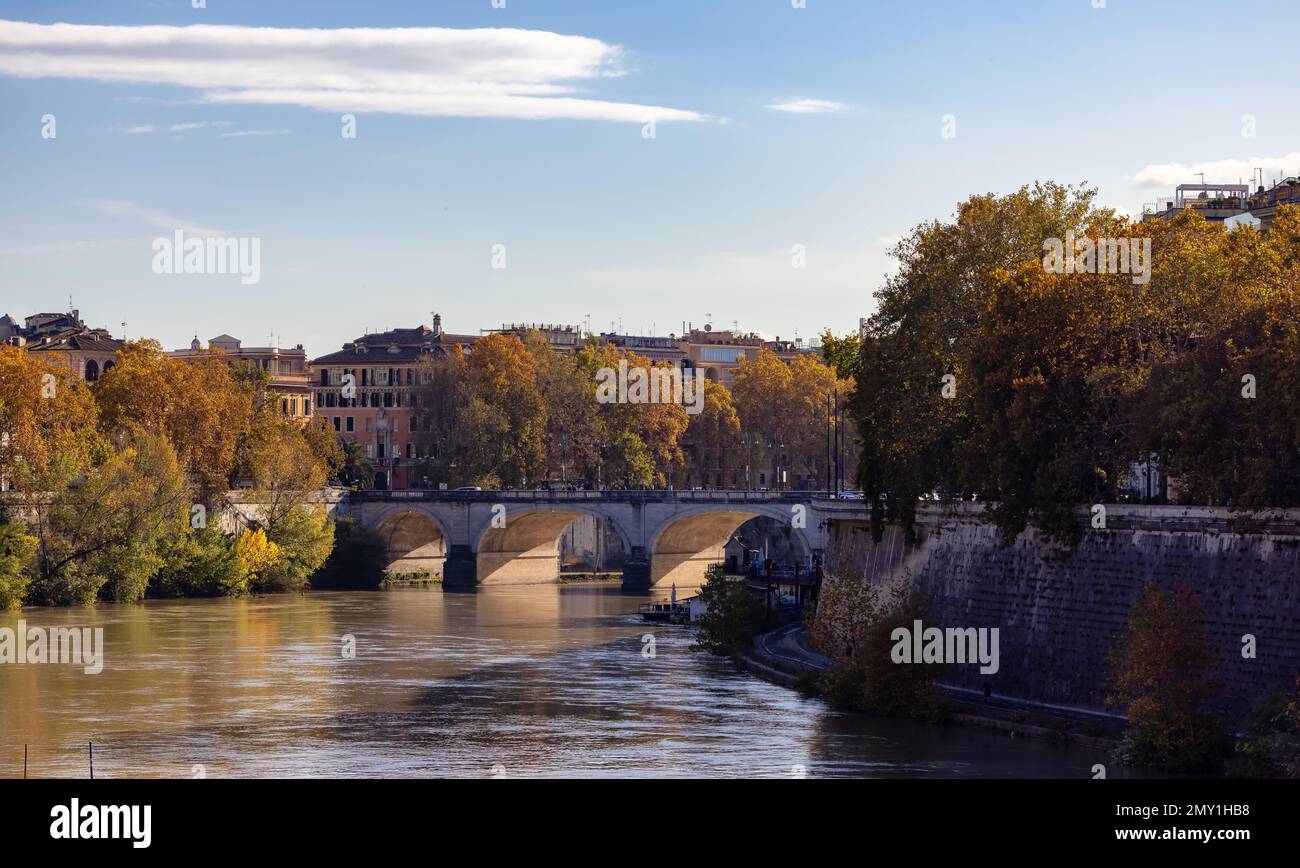 River Tiber and Bridge in a historic City, Rome, Italy Stock Photo - Alamy