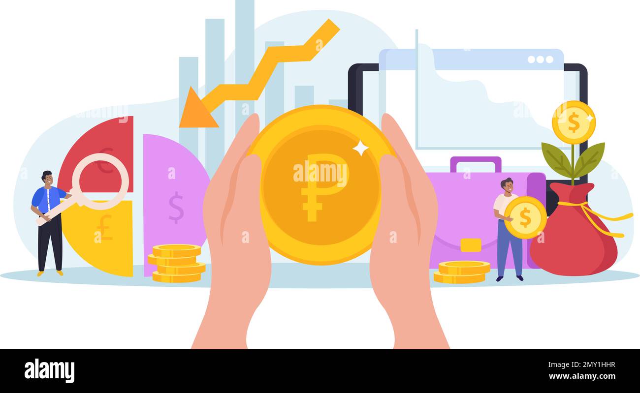 Financial diversification strategy composition with growth symbols flat ...