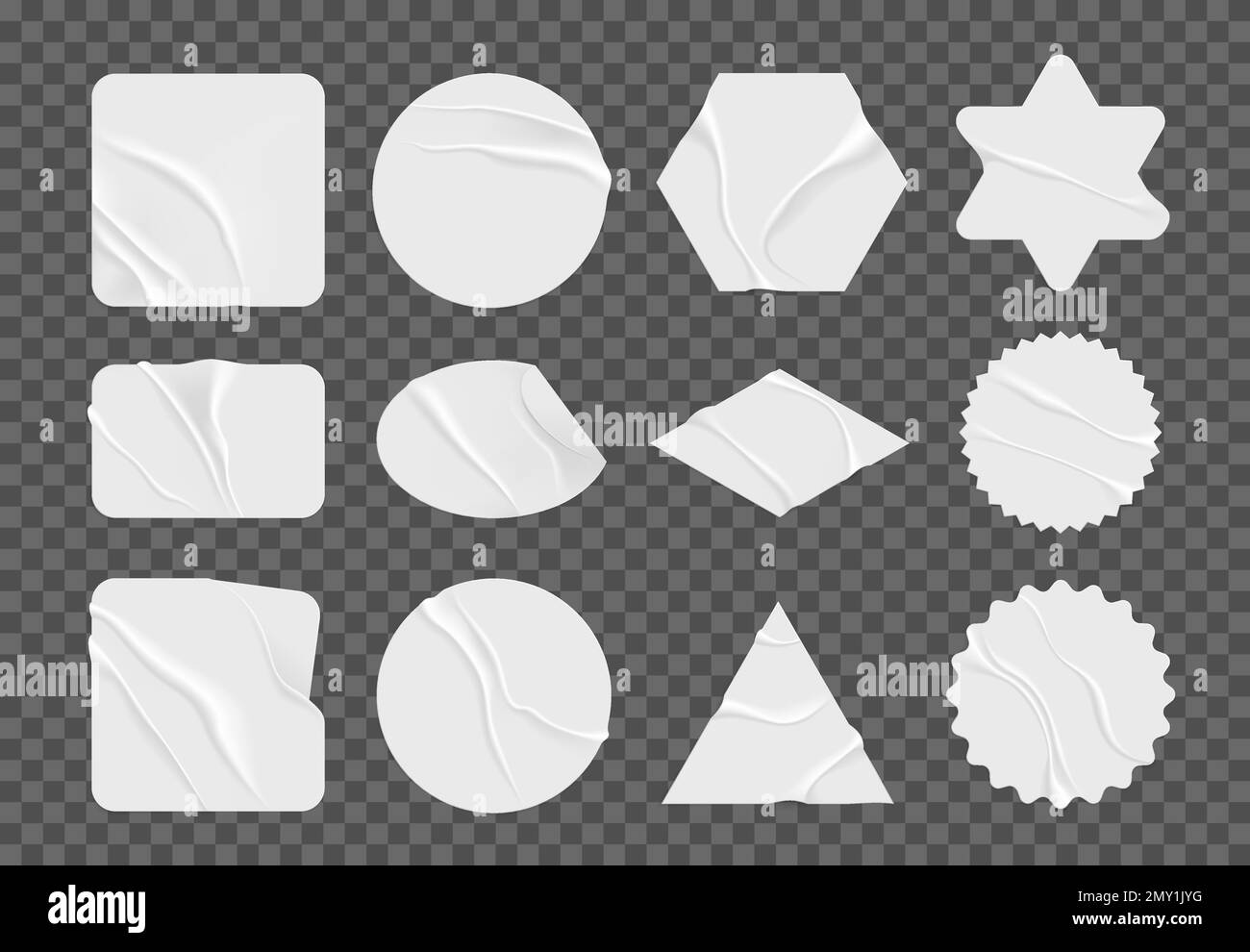 Set with isolated images of realistic wrinkled stickers and labels on ...