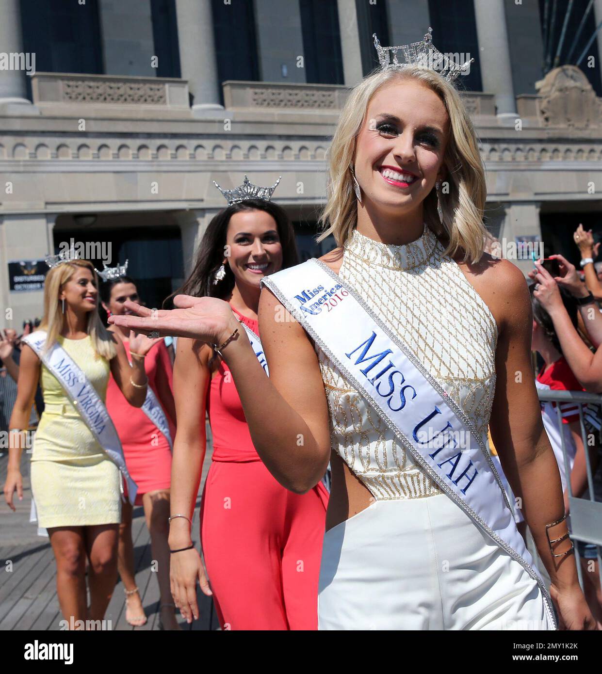 Miss Utah, Lauren Wilson waves as she is introduced during Miss America ...