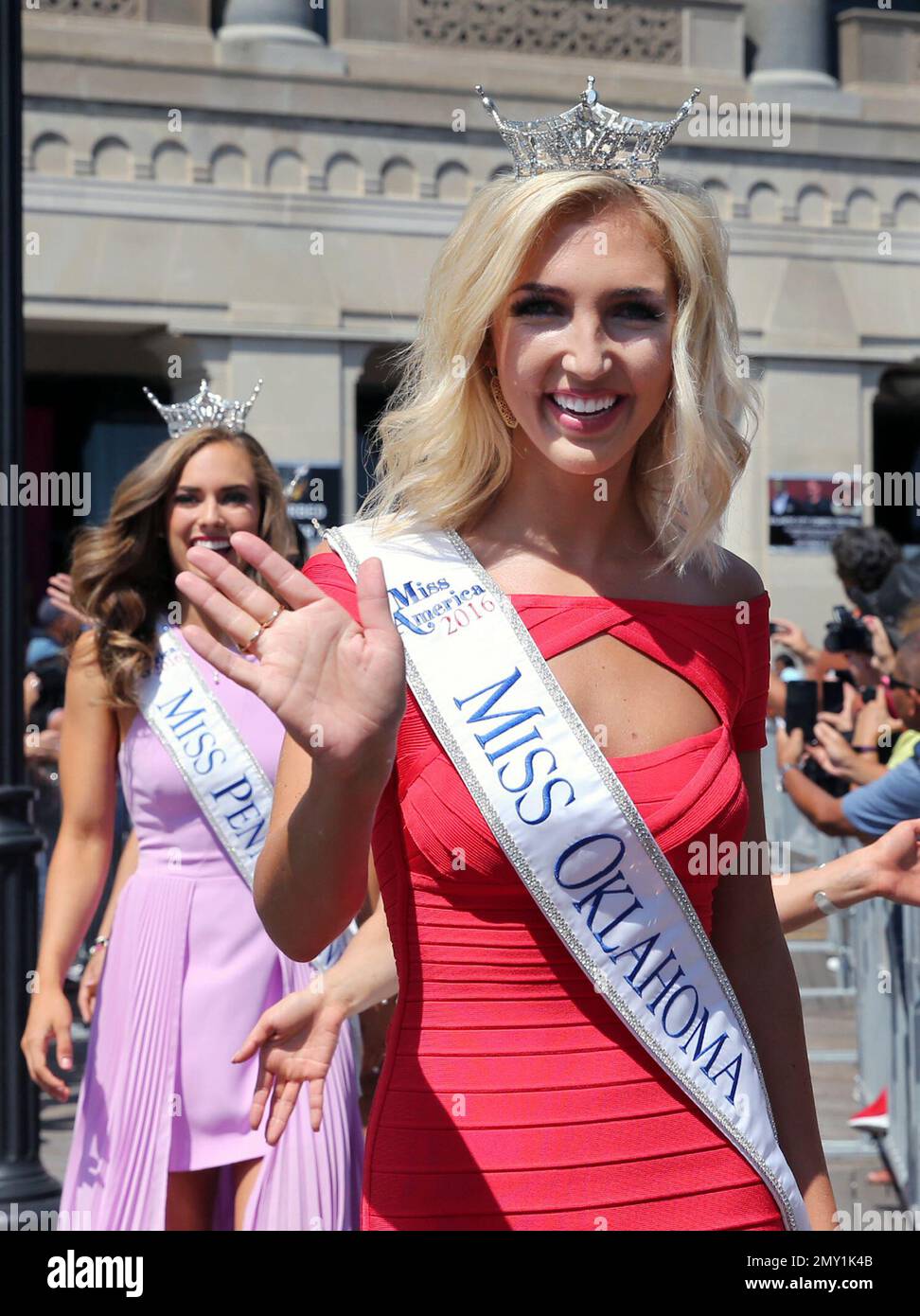 Miss Oklahoma, Sarah Klein waves as she is introduced during Miss ...