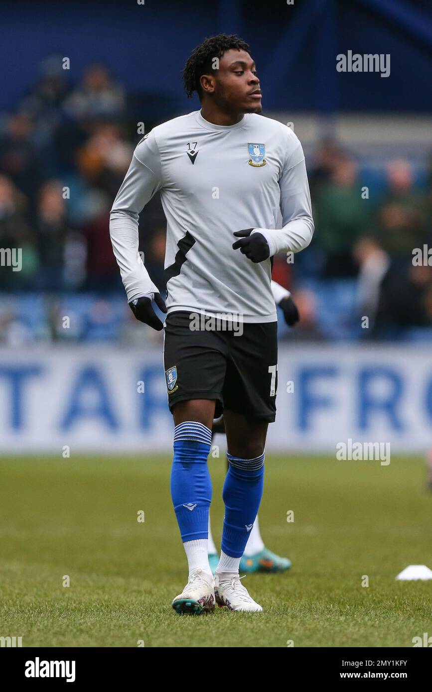 Fisayo Dele-Bashiru #17 of Sheffield Wednesday warms up during the Sky ...
