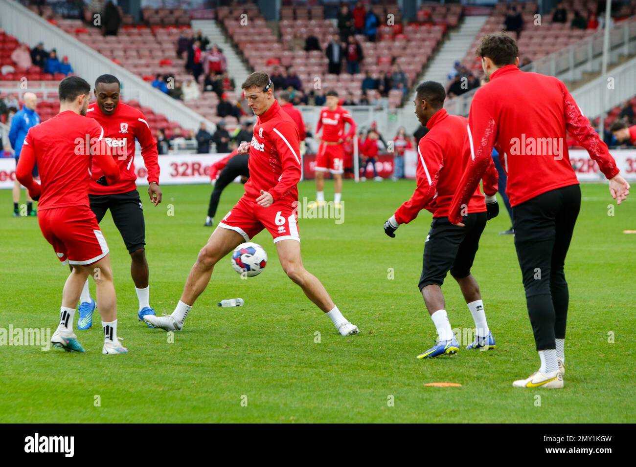 Players of Middlesbrough warms up before the Sky Bet Championship match ...