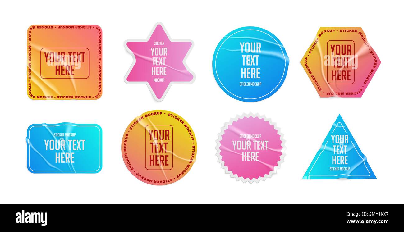 Realistic stickers and labels design set with isolated compositions of ...